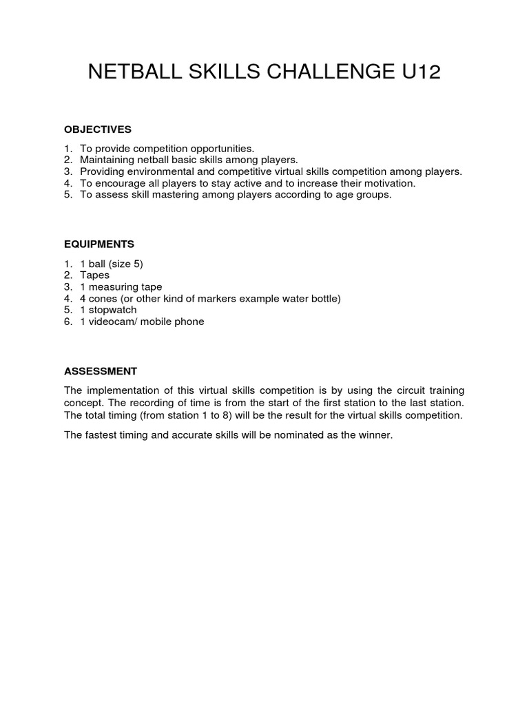 U12 Netball Skills Challenge | PDF