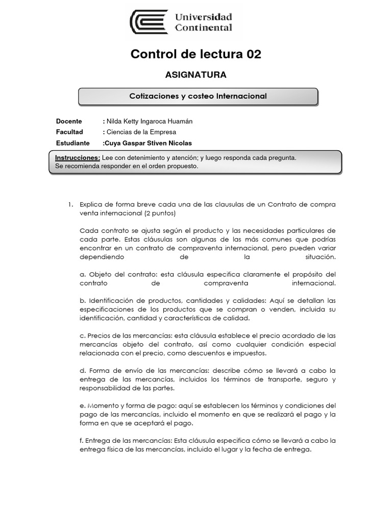 Control de lectura 2 costos | PDF | Carta de crédito | Economias