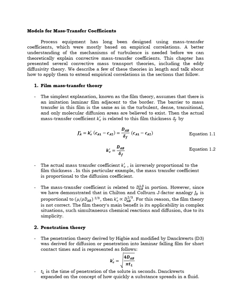 Models For Mass Transfer Coefficient | PDF | Turbulence | Boundary Layer