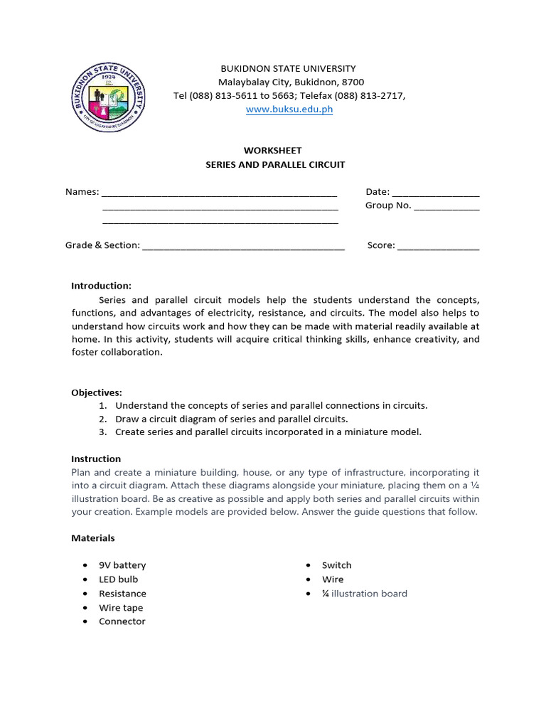 Series and Parallel Worksheet | PDF | Series And Parallel Circuits ...