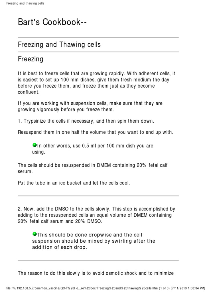Freezing and Thawing Cells | PDF | Thermodynamics