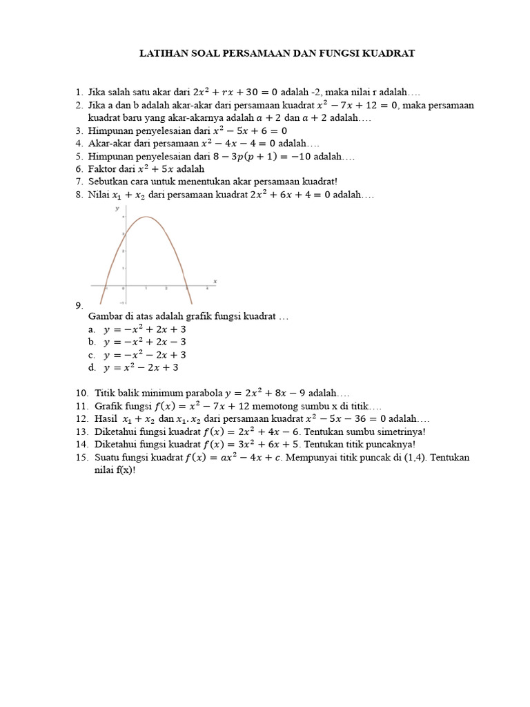 Latihan Soal Persamaan Dan Fungsi Kuadrat | PDF | Metode & Bahan Ajar | Sains & Matematika