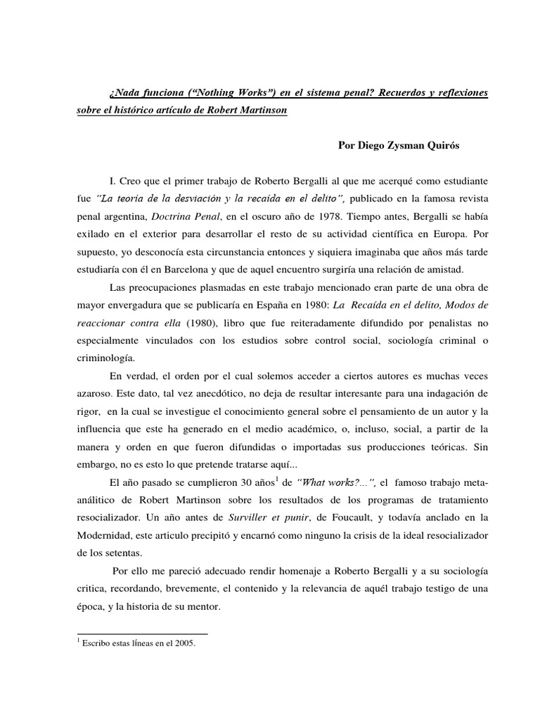 Reflexiones sobre "Nothing Works" de Martinson | PDF | Derecho penal ...