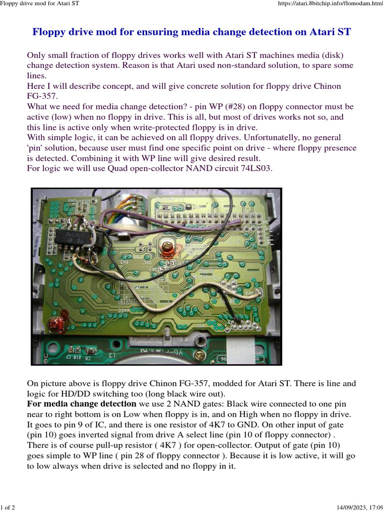 Floppy Drive Mod For Atari ST | PDF | Floppy Disk | Logic Gate