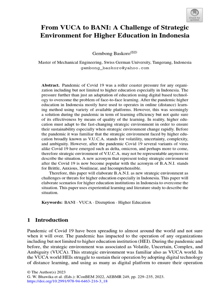 Gembong Baskoro - 2023 - From VUCA To BANI, A Challenge of Strategic ...
