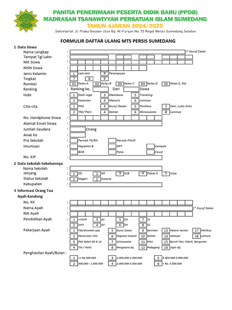 Formulir Daftar Ulang | PDF