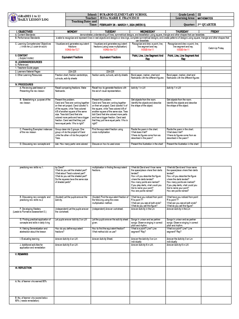 Grade 3 DLL MATH 3 Q3 Week 5 | PDF | Learning | Shape