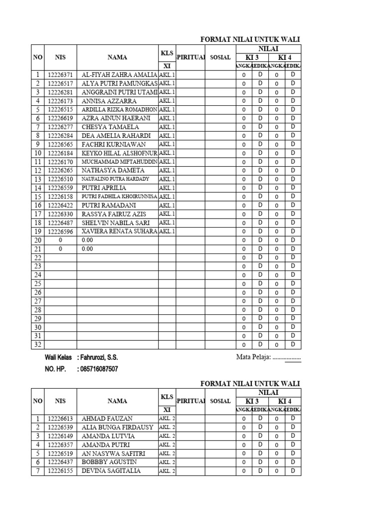 Olah Nilai Semester Ganjil 2023.2024 Kelas 11 | PDF
