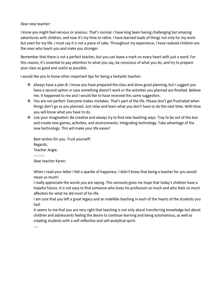 Dear new teacher | PDF | Teachers | Behavioural Sciences