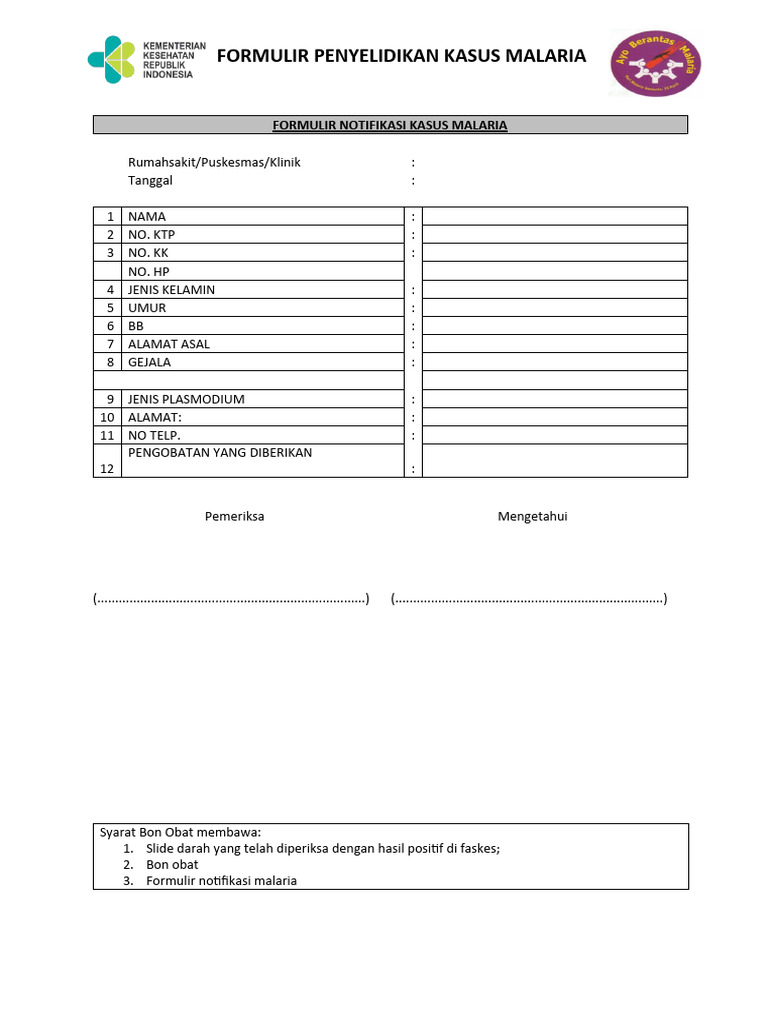 FORMULIR PE Malaria | PDF
