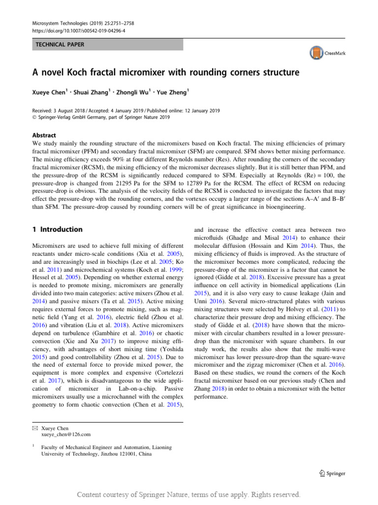 Koch Fractal Micromixer Efficiency Study | PDF | Classical Mechanics ...