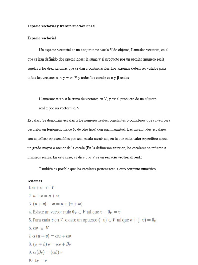 Álgebra Lineal: Espacios y Transformaciones | PDF | Espacio vectorial ...