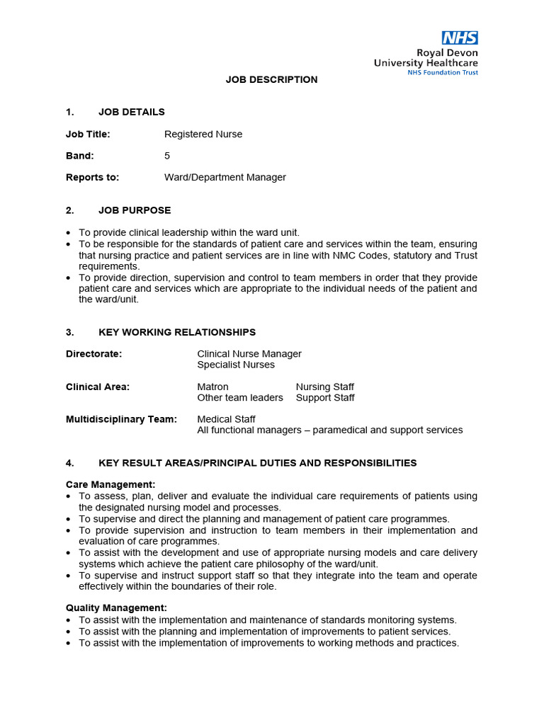 Job Description - Registered Nurse | PDF | Nursing | Health Care