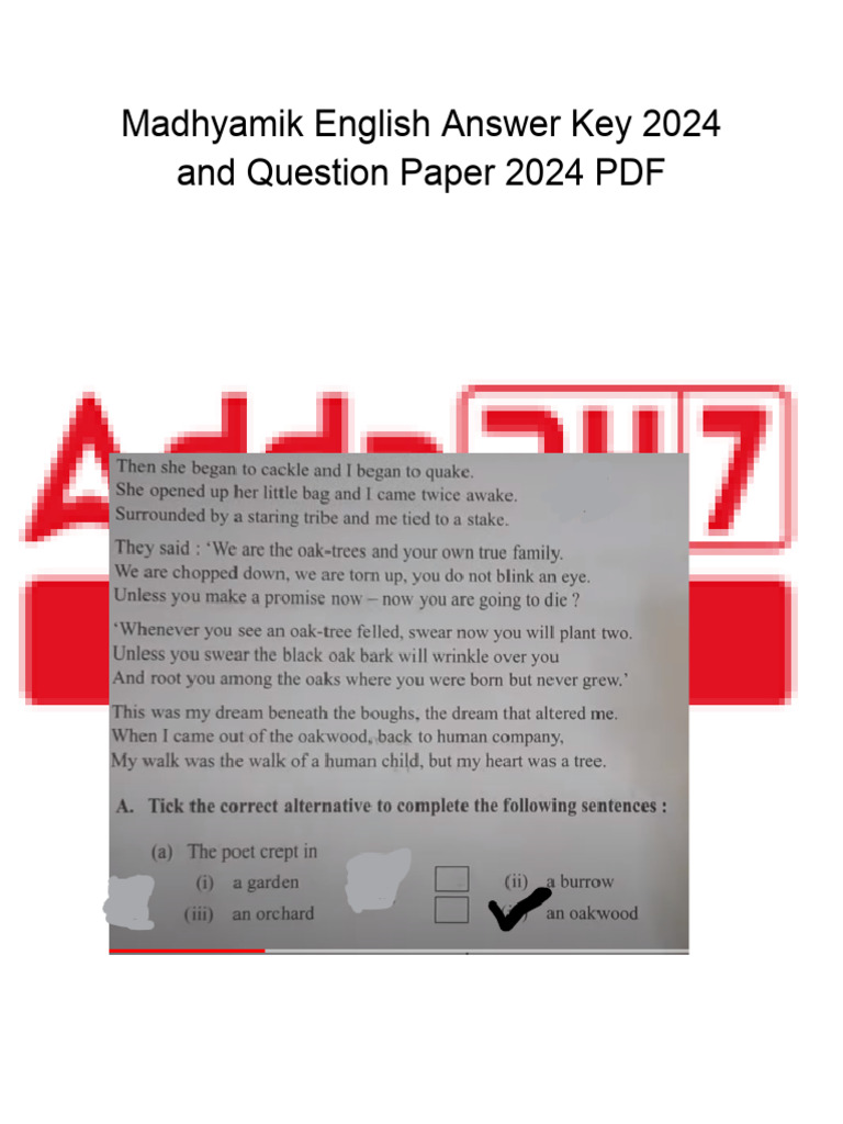 Madhyamik English Answer Key 2024 and Question Paper 2024 PDF 1 | PDF