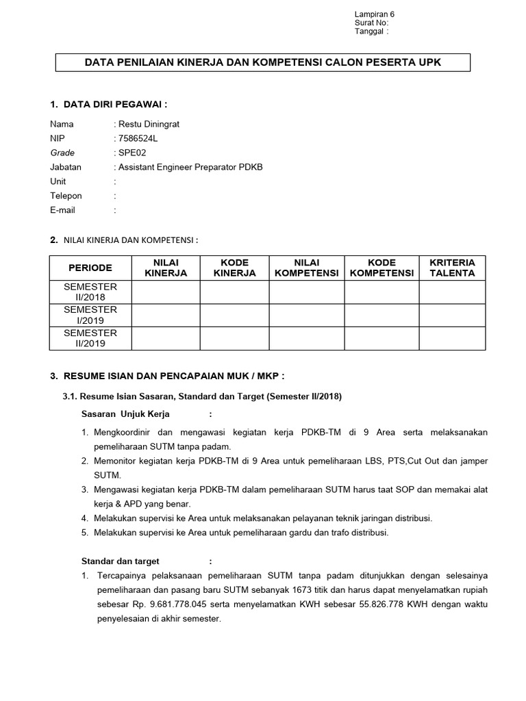 Lampiran 6 - Form 3 Data Penilaian Kinerja | PDF