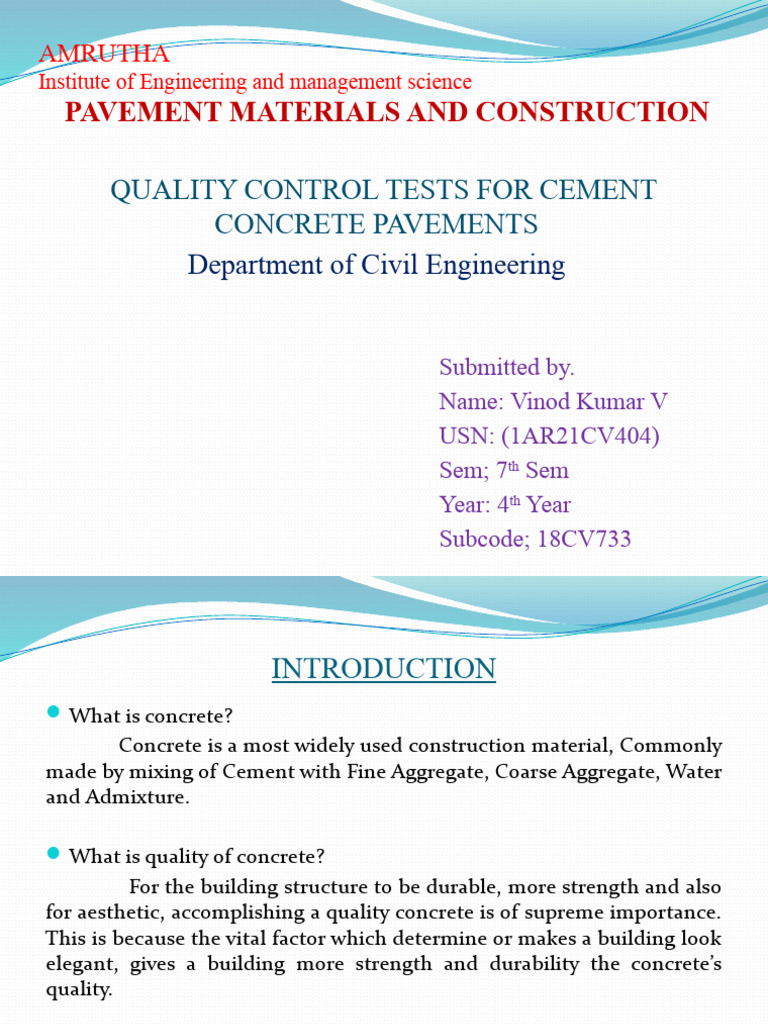 Quality Control Tests For Cement Concrete Pavements | PDF | Concrete ...