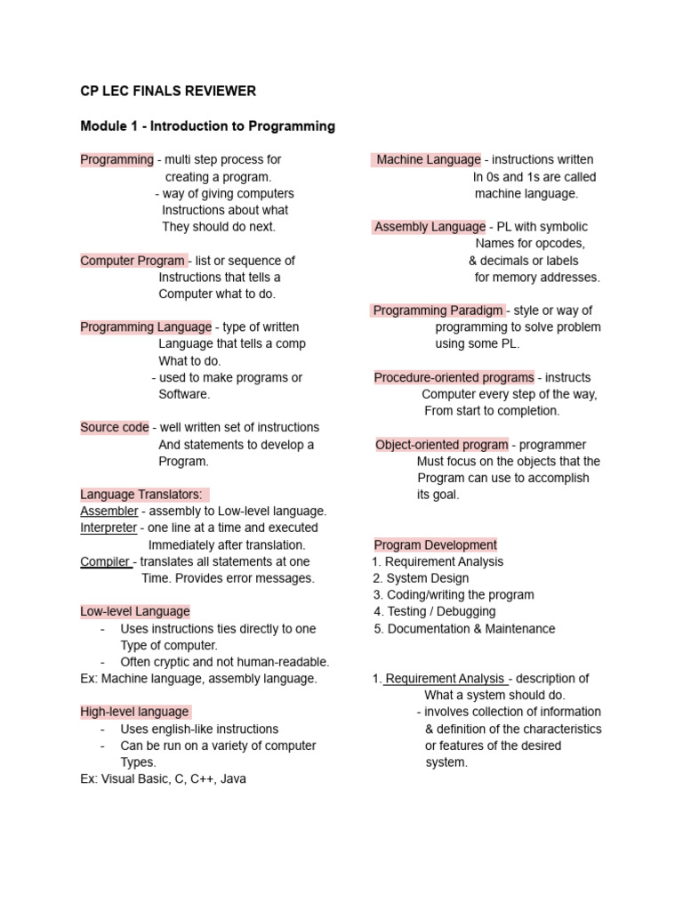 Cp Lec Finals Reviewer Pdf Parameter Computer Programming Control Flow