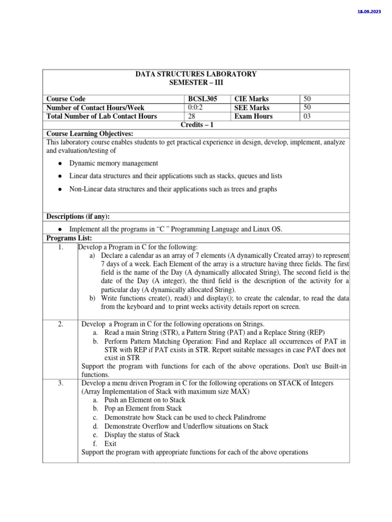 BCSL305 | PDF | Queue (Abstract Data Type) | Computing