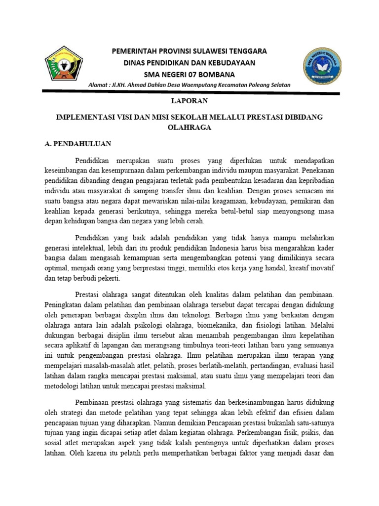 Laporan Implementasi Visi Misi Bidang Olahraga | PDF | Karier ...