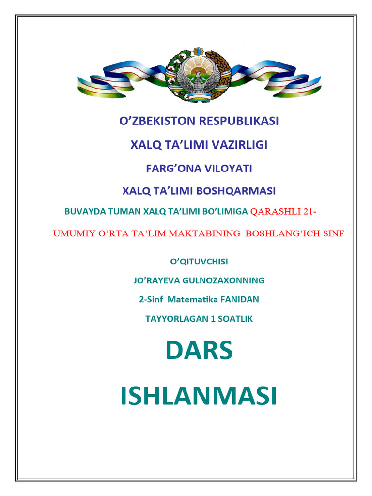 2 - Sinf Matematika Dars Ishlanma | PDF