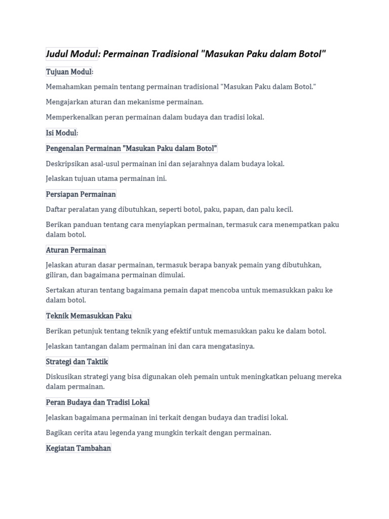 Modul Permainan Tradisional: Paku Botol | PDF