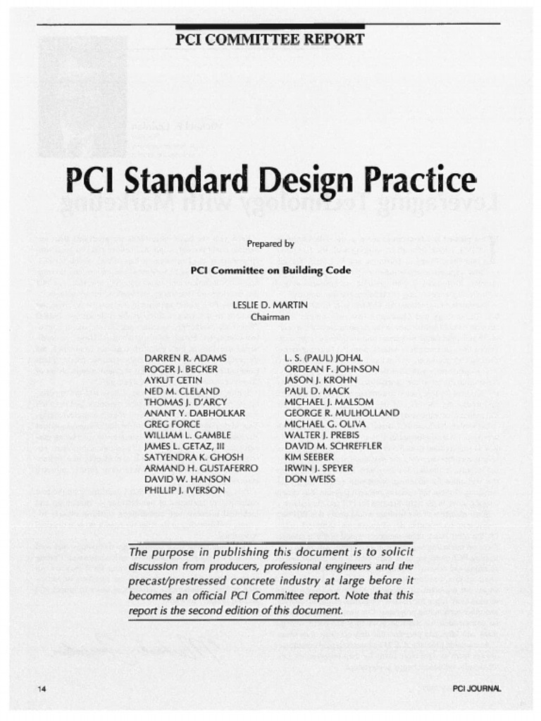 PCI Standard Design Practice Report | PDF | Concrete | Prestressed Concrete