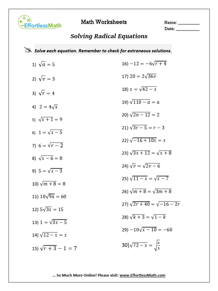 Solving Radical Equations | PDF | Equations | Mathematical Objects