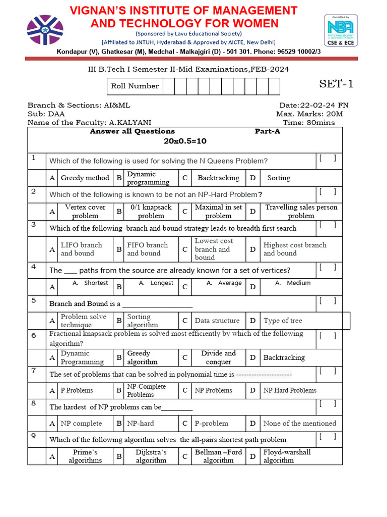 DAA SET-1.docx (AI&ML) | Download Free PDF | Time Complexity ...