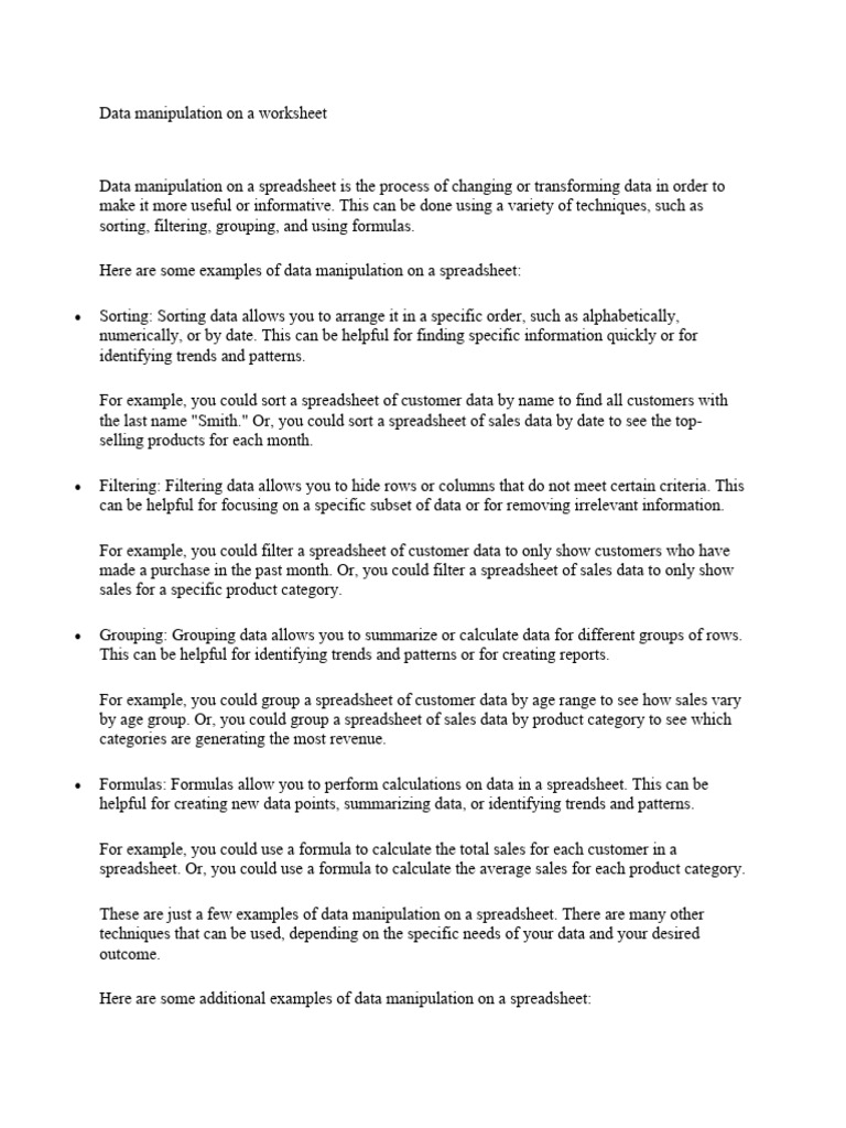 Data Manipulation On A Worksheet | PDF | Spreadsheet | Data