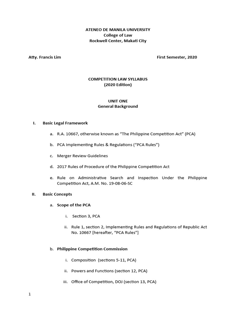 Competition Law Syllabus 2020 | PDF | Injunction | Competition Law