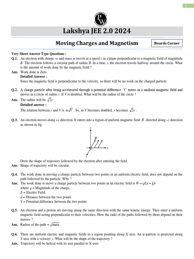 Moving_Charges_&_Magnetism_Boards_Corner_Notes | PDF | Magnetic Field ...