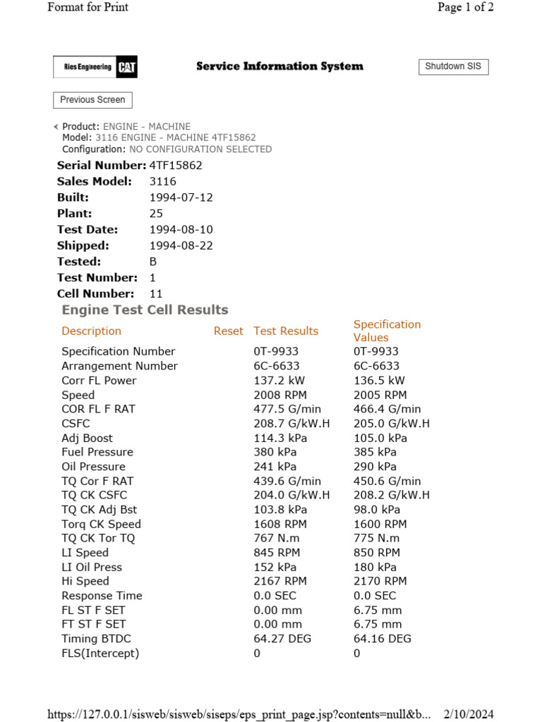 325LN 3LL00704 MERI Engine Test Cell Results-1 | PDF | Rotating ...