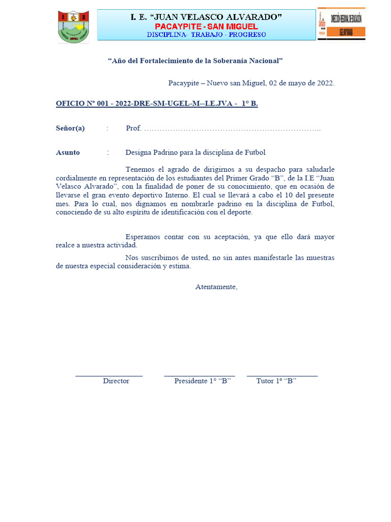 Oficio Padrino Deporte 2022 | PDF