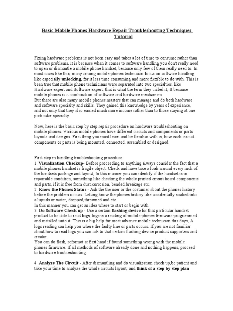 Basic Mobile Phone Hardware Repair Troubleshooting Techniques | PDF ...