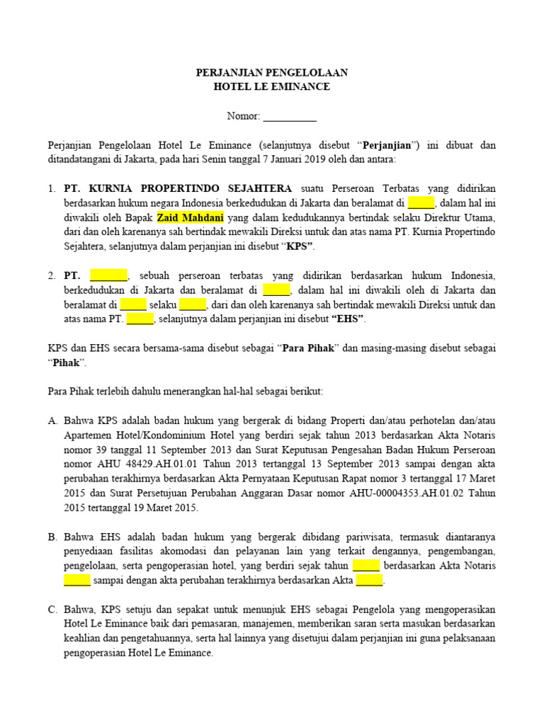 Perjanjian Manajemen Pengelolaan | PDF | Bisnis | Pengelolaan Keuangan & Uang