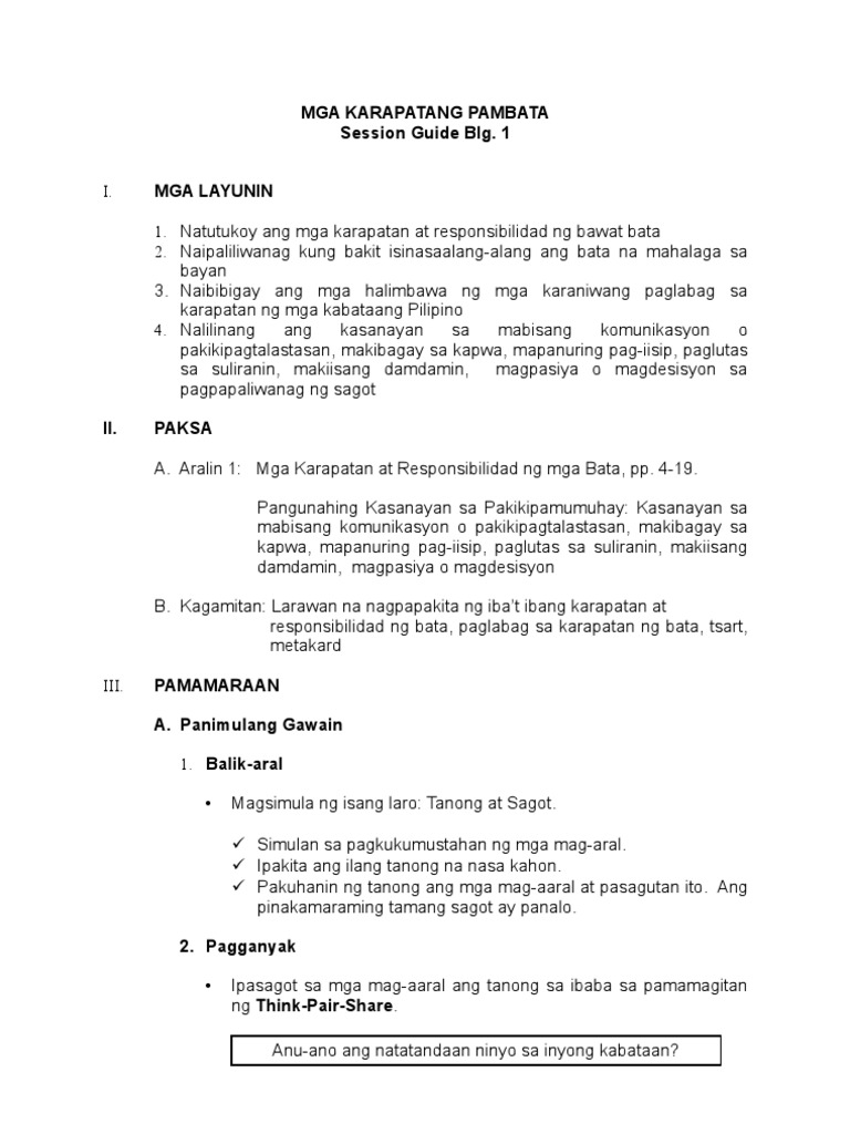SESSION GUIDE - Karapatang Pambata | PDF