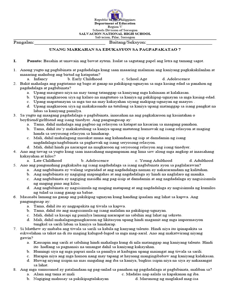 Summative in Esp7 | PDF