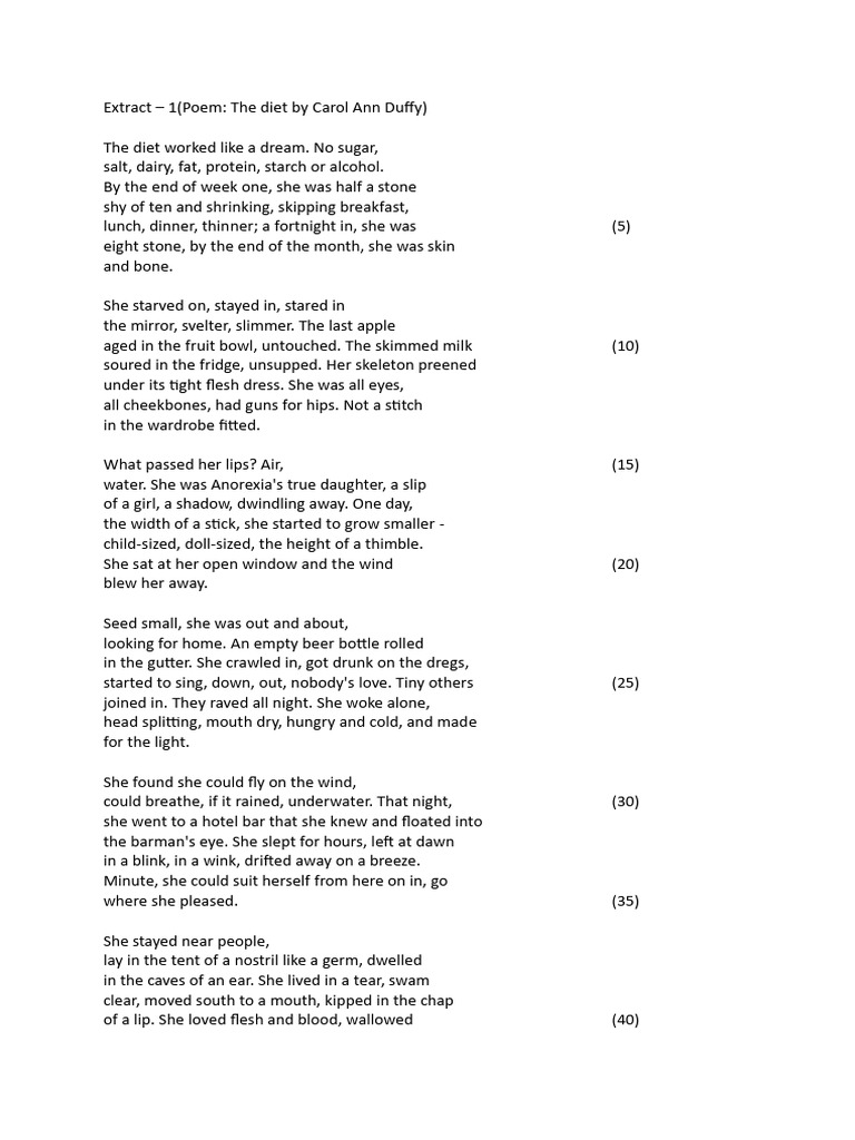 Diet by Carol Ann Duffy - Nihal | PDF | Foods