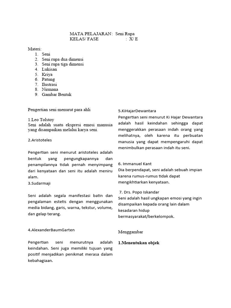 Unsur dan Teknik Seni Rupa Kelas 3 | PDF | Griya & Taman | Seni