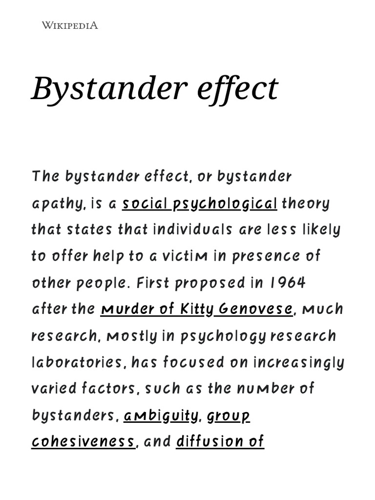 Bystander Effect - Wikipedia | PDF | Social Psychology | Behavioural ...