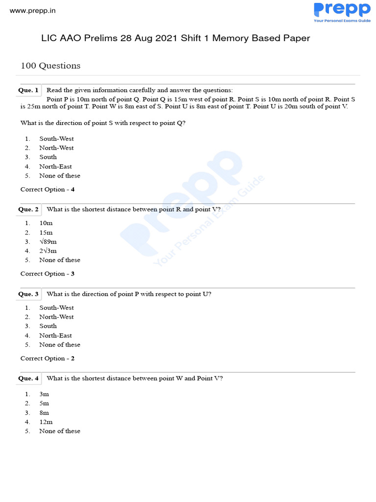LIC AAO Prelims 2021 Question Paper | PDF | First French Empire | Napoleon