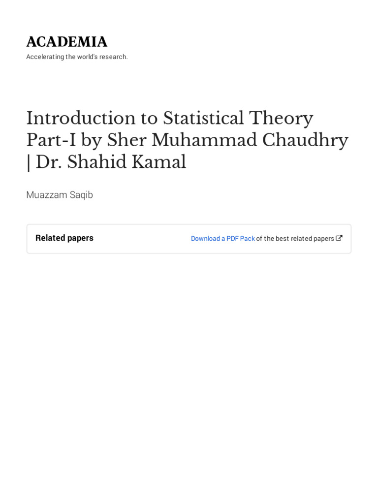 Introduction To Statistical Theory Part I by Sher Muhammad Chaudhry DR ...