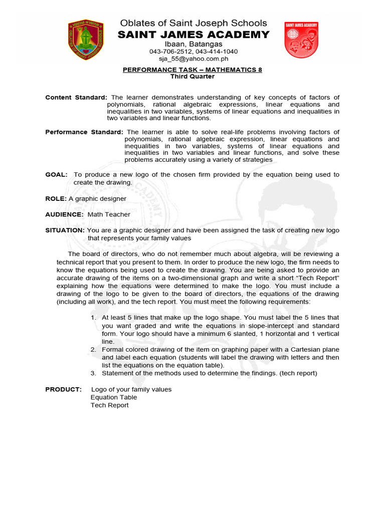 Performance Task Math 8 | PDF | Equations | Mathematics
