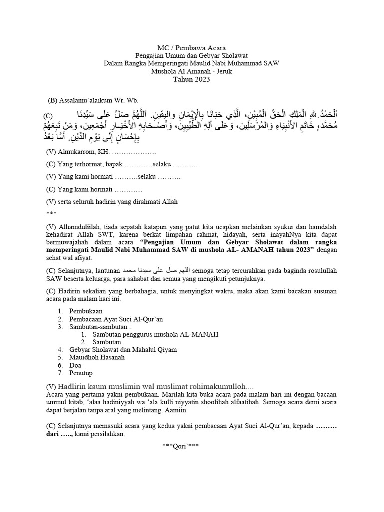 Teks MC 1 Pengajian Umum Mushola Al Amanah (Icha) | PDF | Sains & Matematika