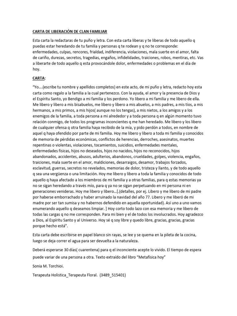 Carta de Liberacion de Clan Familiar | PDF | Ciencias sociales