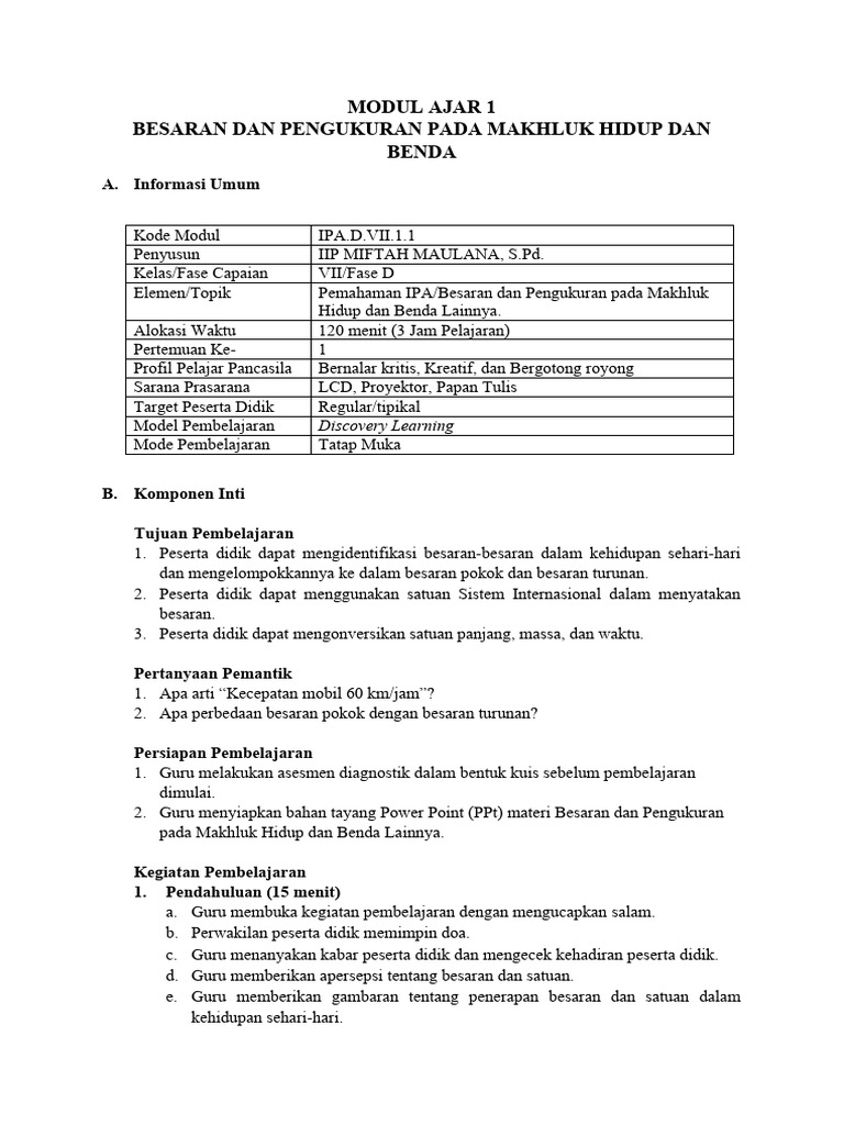 MODUL AJAR 1 Iip | PDF