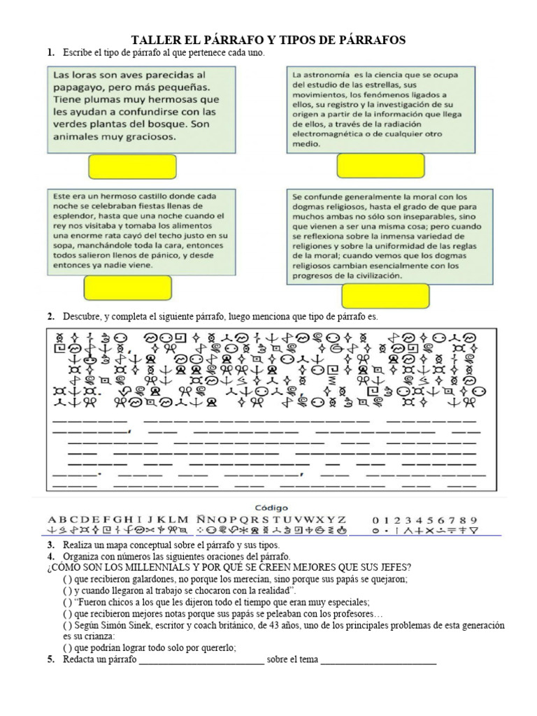 Taller El Párrafo y Tipos de Párrafos | PDF