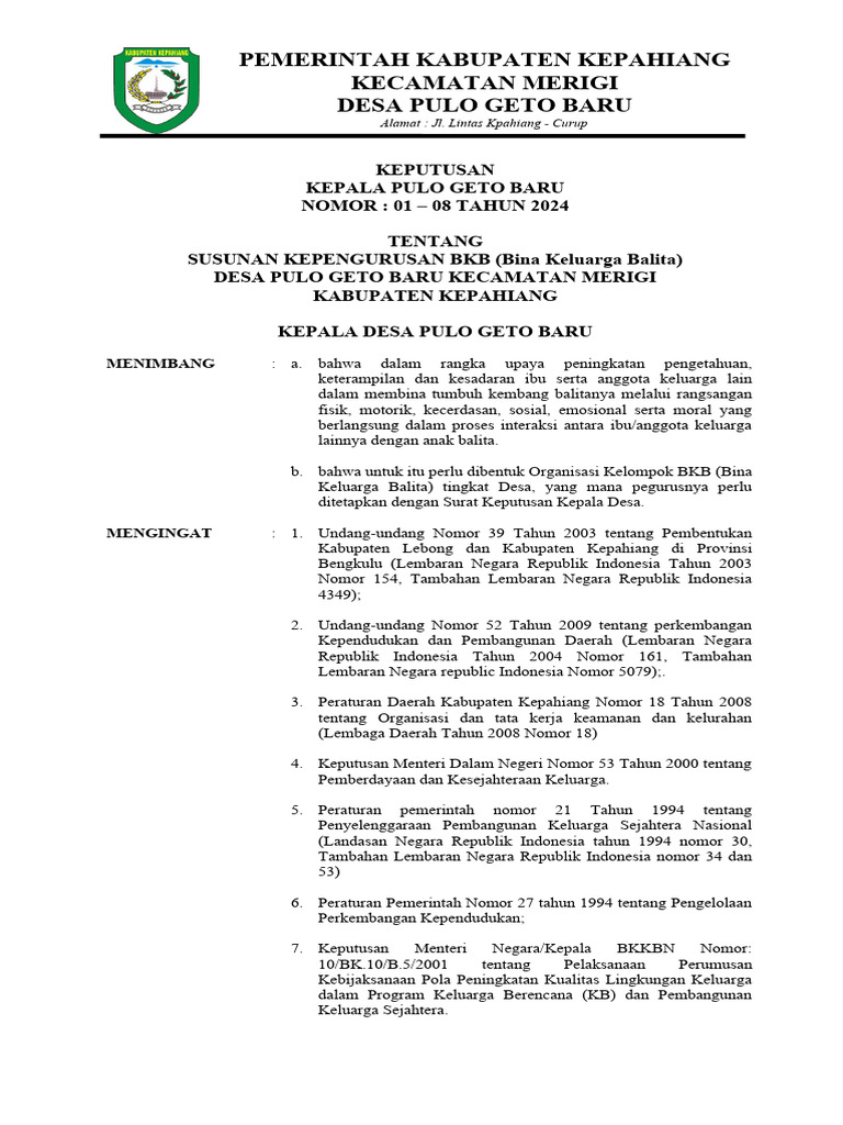 Format SK POKTAN (BKB, BKR, BKL, UPPKA, PIKR) | PDF