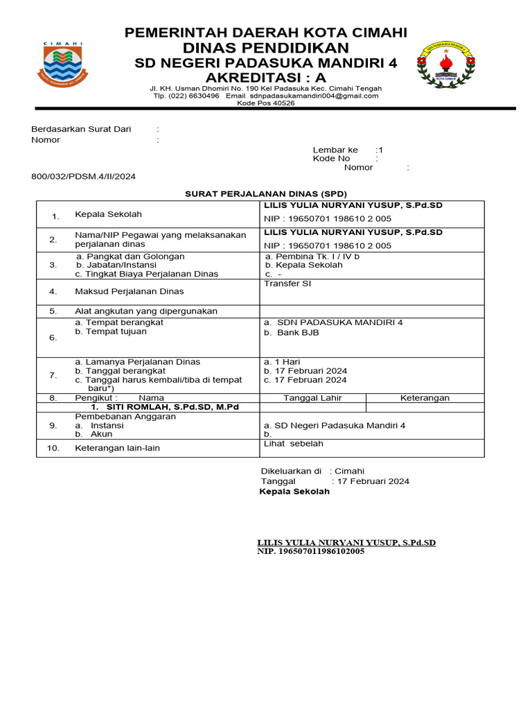 Contoh Format SPPD | PDF