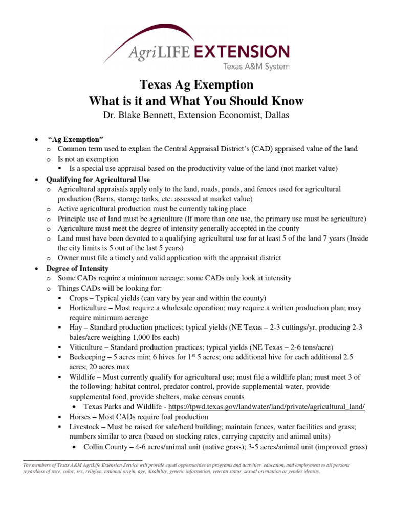 TX Ag Exemption Handout | PDF | Agriculture | Taxes